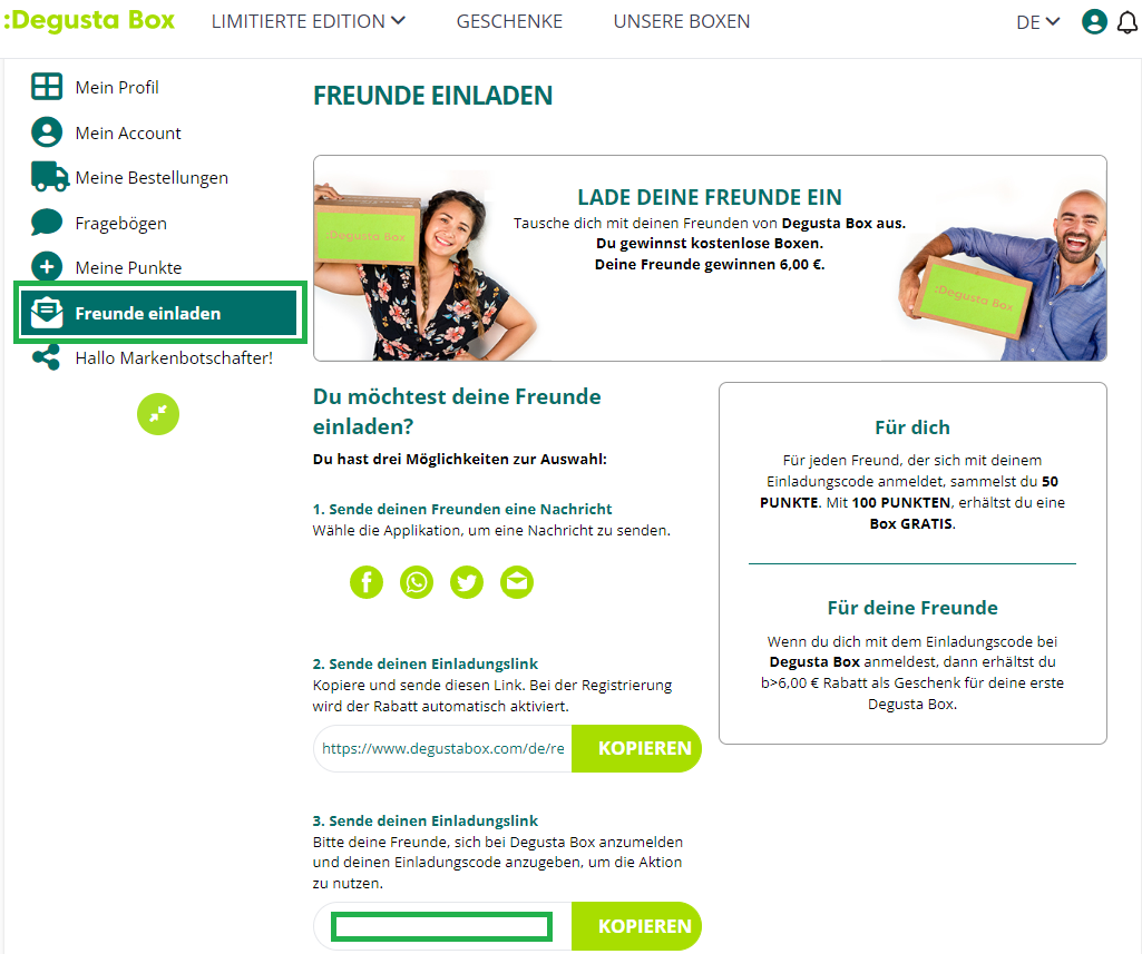 Wie kann ich Freunde einladen? – Degusta Box DE FAQ